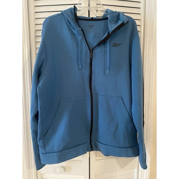 Reebok | Shirts | Reebok Full Zip Blue Hooded Sweatshirt Jacket Mens ...